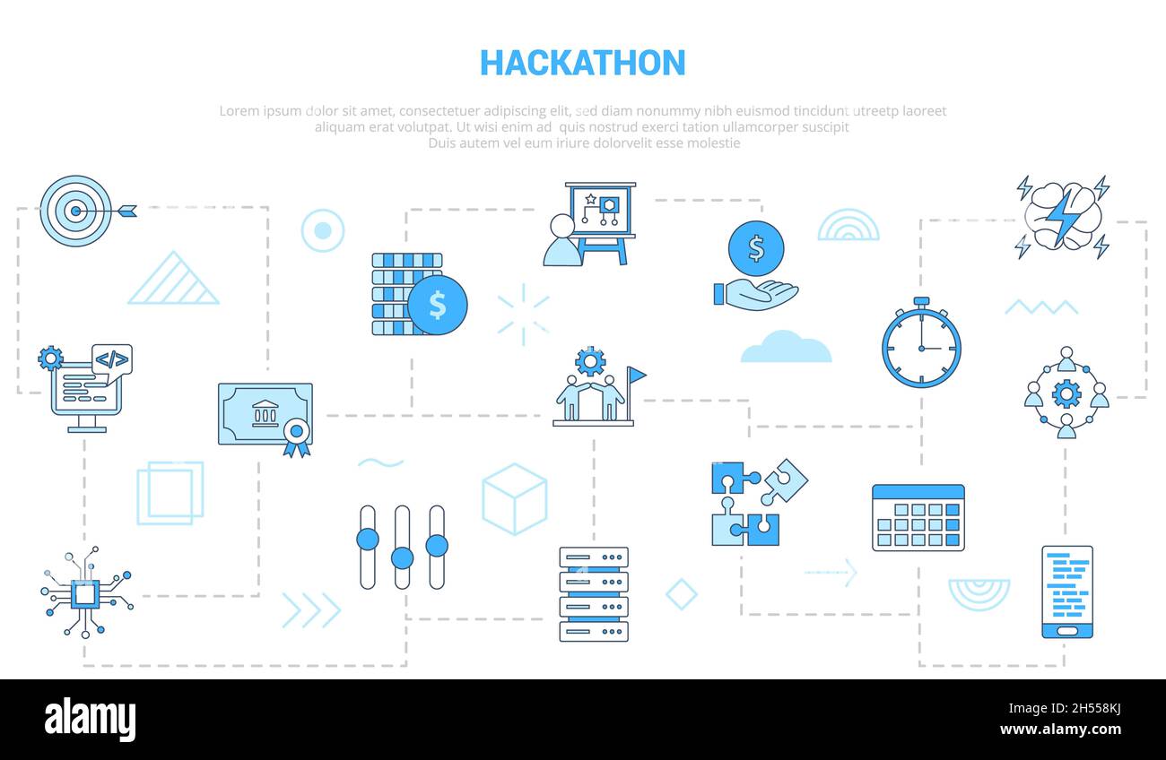 hackathon concept with icon set template banner with modern blue color ...