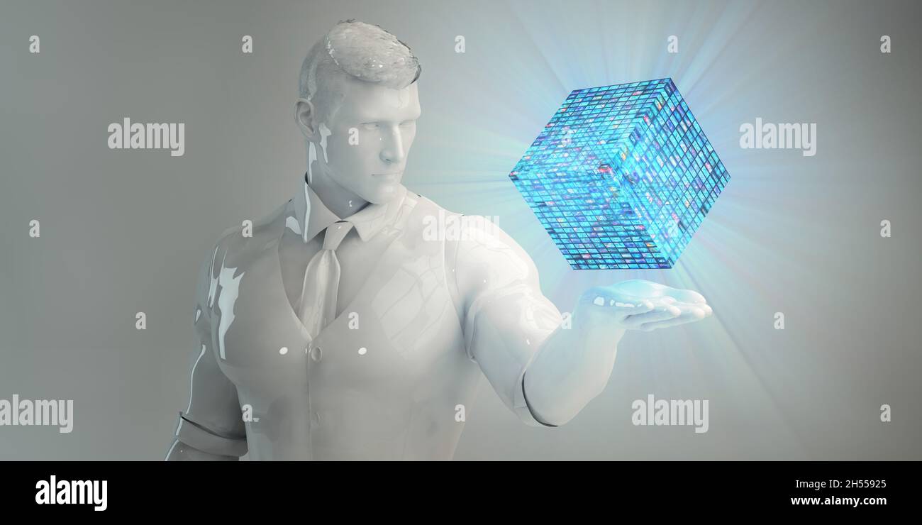 Business Man Analyzing Data Futuristic Holographic Interface Stock ...