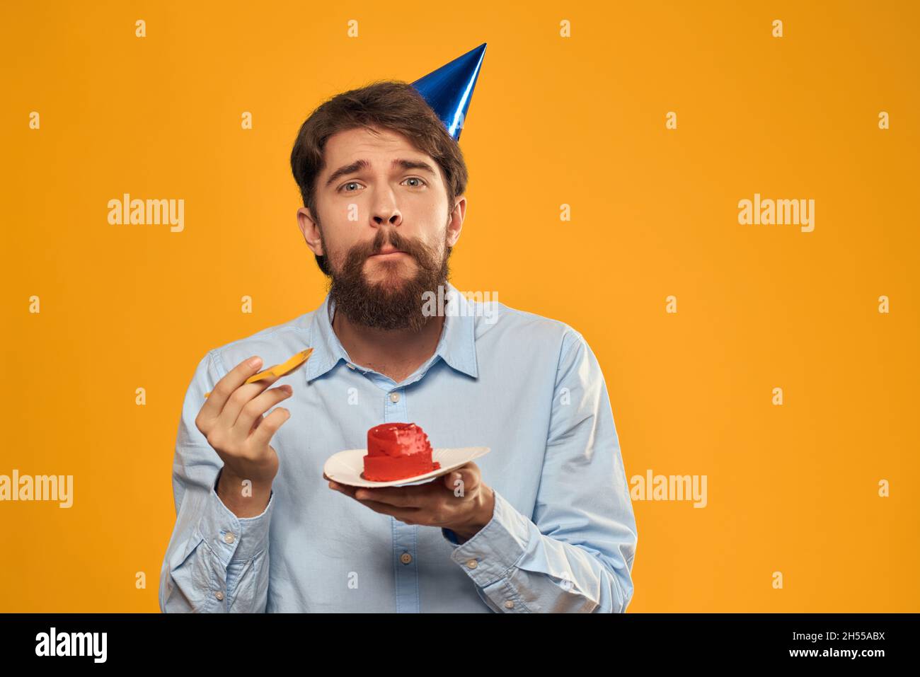 man with a cake in his hands birthday celebration fun positive Stock ...