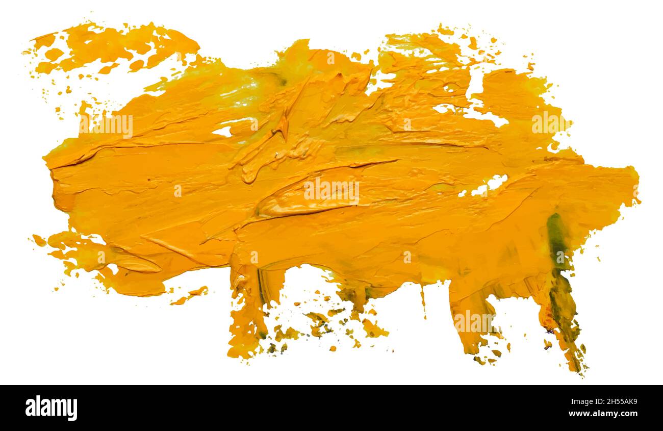 Vector yellow oil brush hand drawn stroke. Abstract varnish splash ...