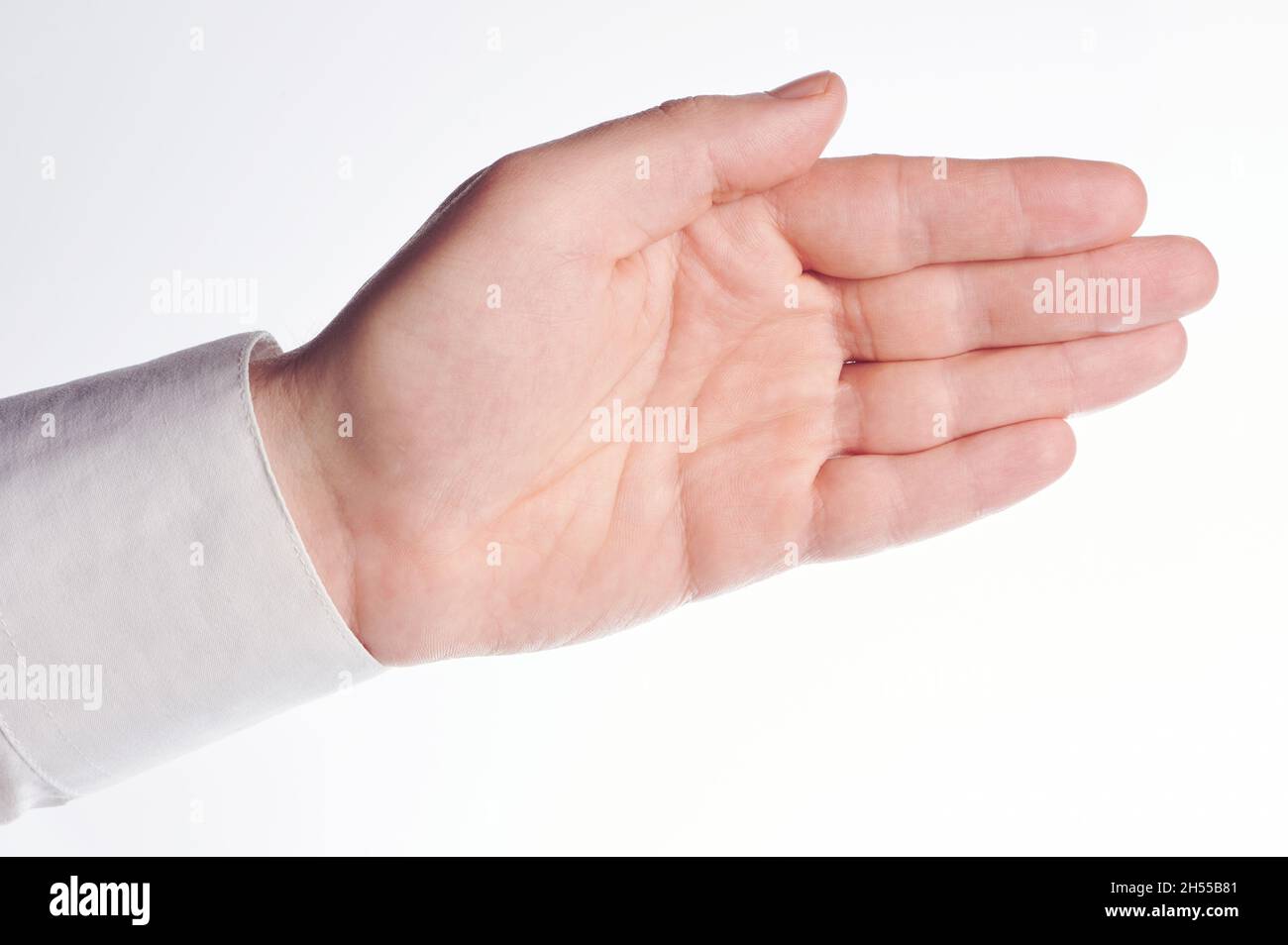 Open palm in handshake pose isolated on white studio background Stock ...