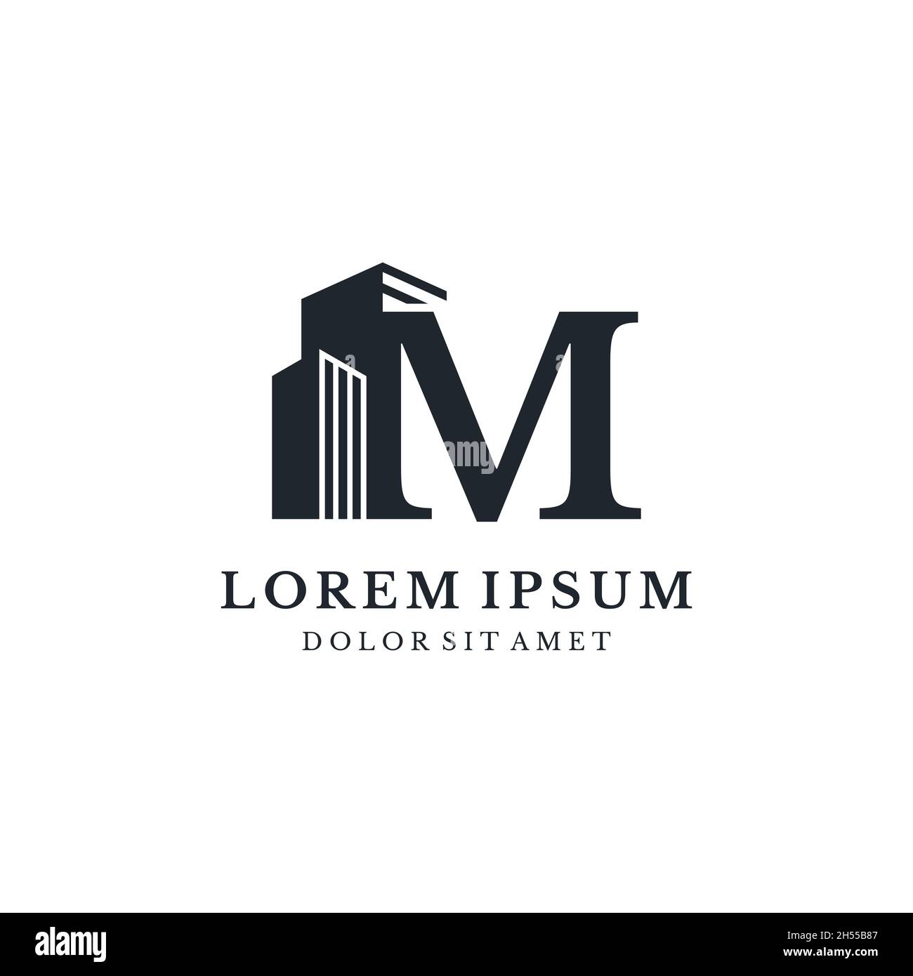 Letter M with building logo vector stock illustration design template ...