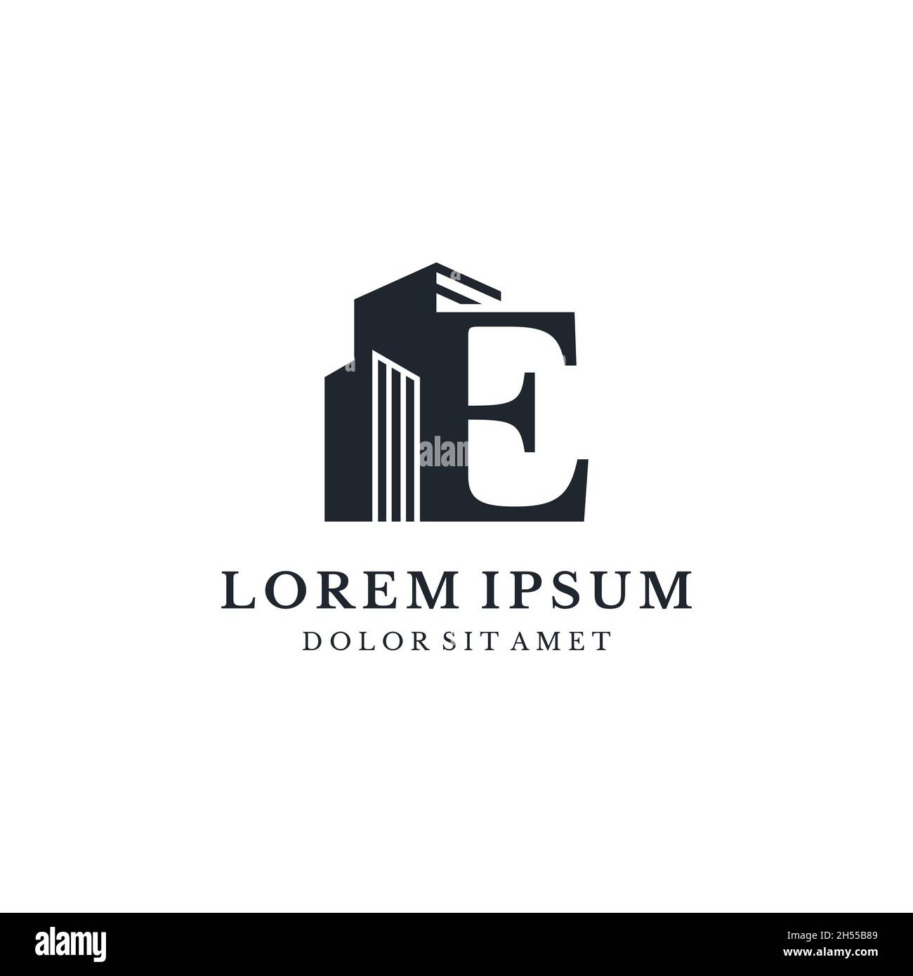 Letter E with building logo vector stock illustration design template ...