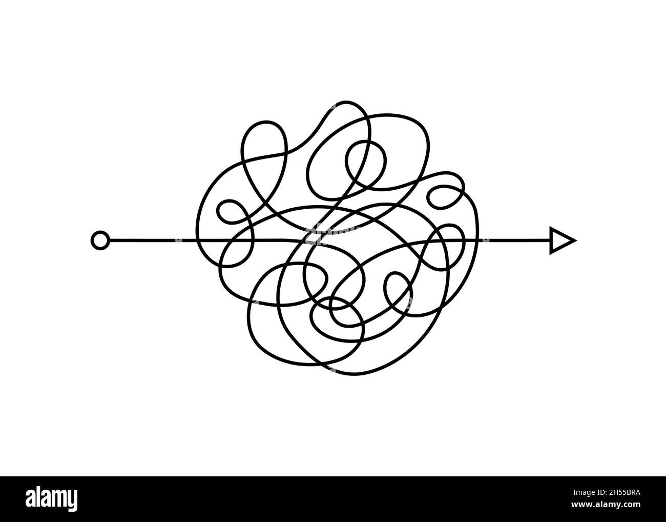 Chaos path with arrow. The process of understanding. Difficult way to ...
