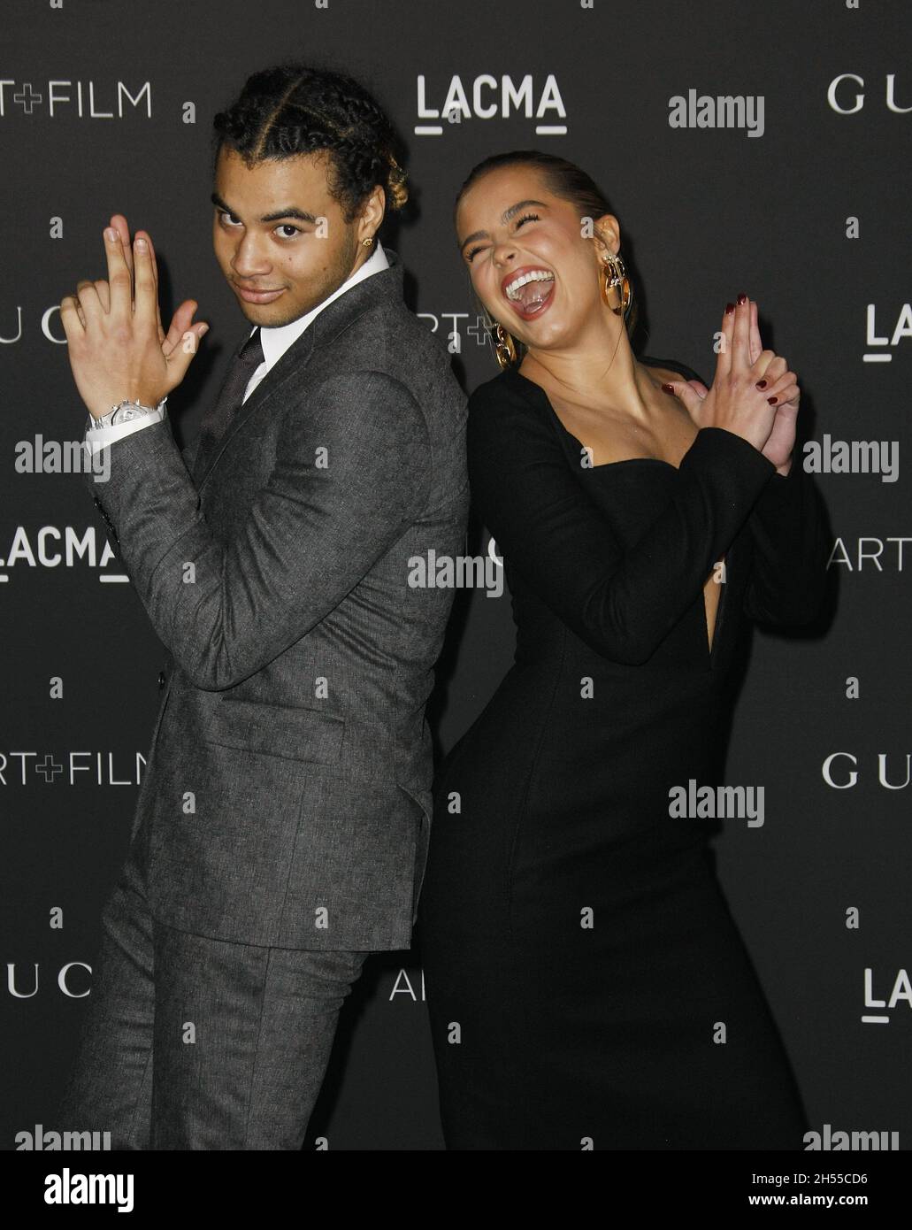 LOS ANGELES, CALIFORNIA - NOVEMBER 06: 24kgoldn, Addison Rae attend the ...