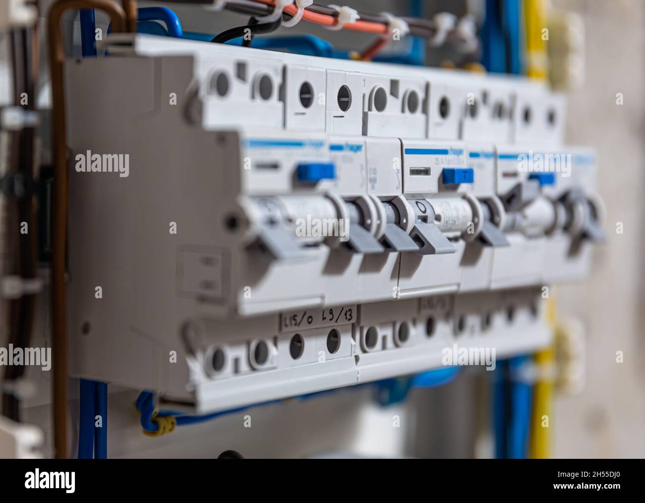 Switchboard with many switches and fiber optic cables Stock Photo - Alamy