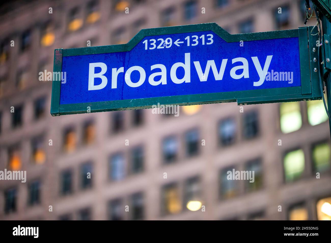 Broadway street sign at night in New York City - Manhattan Stock Photo ...