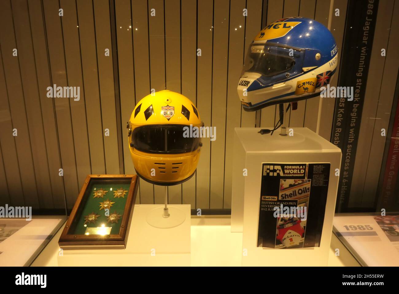 F1 racing cars Silverstone museum Northamptonshire UK helmet helmets ...