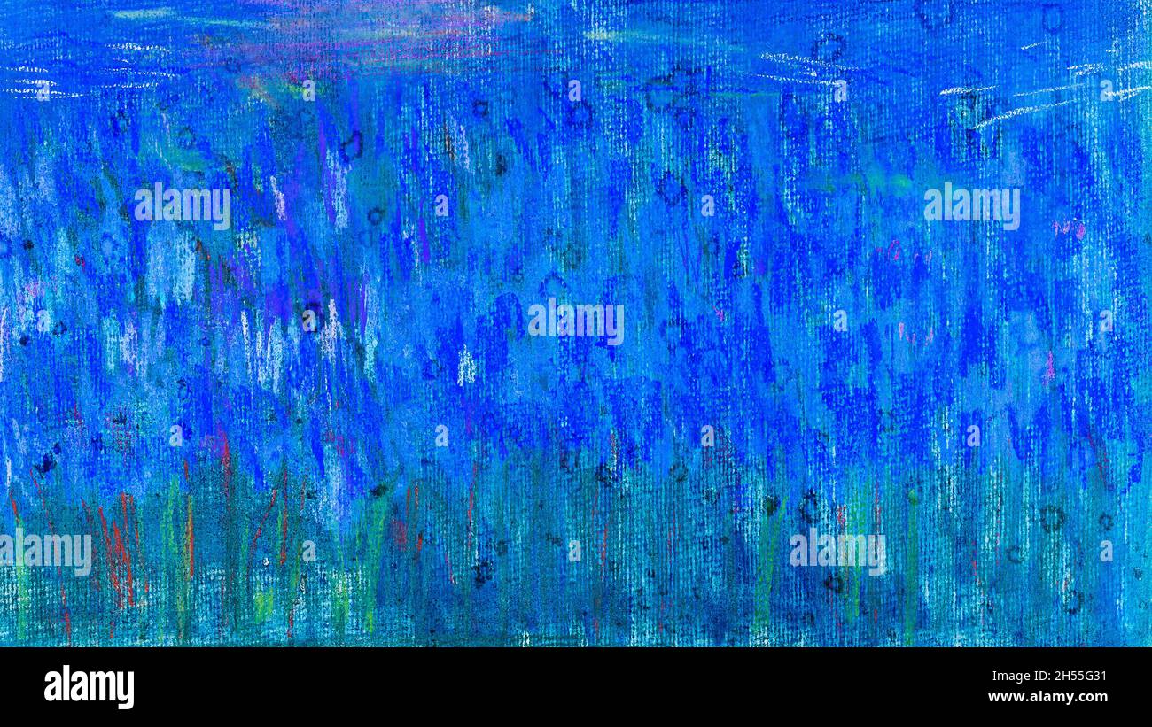 abstract pattern with field of blue iris flowers hand painted with dry ...