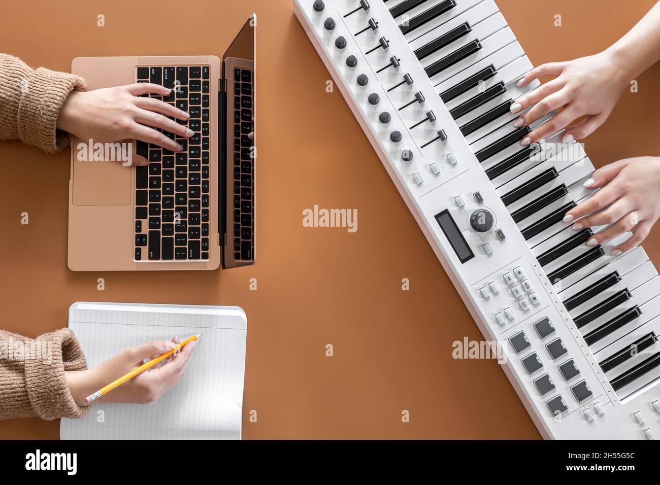Musical flat lay background, music creation concept Stock Photo - Alamy