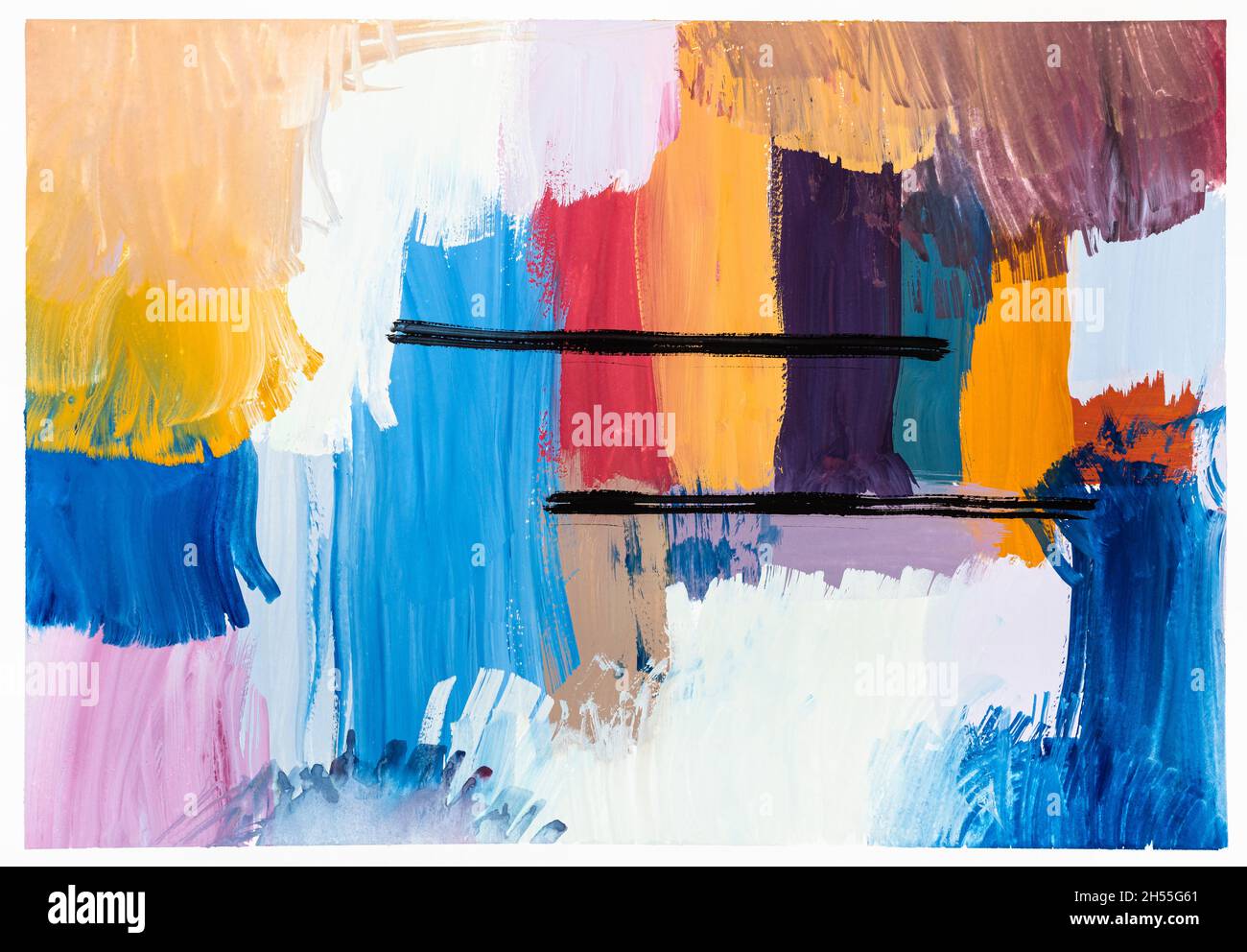 abstract colorful composition with two horizontal lines handpainted ...