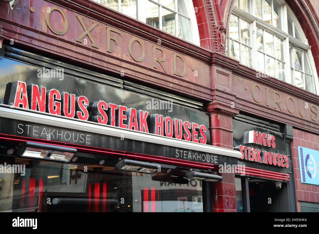 Sign above the Angus Steakhouse Restaurant, Oxford Circus, London, UK ...