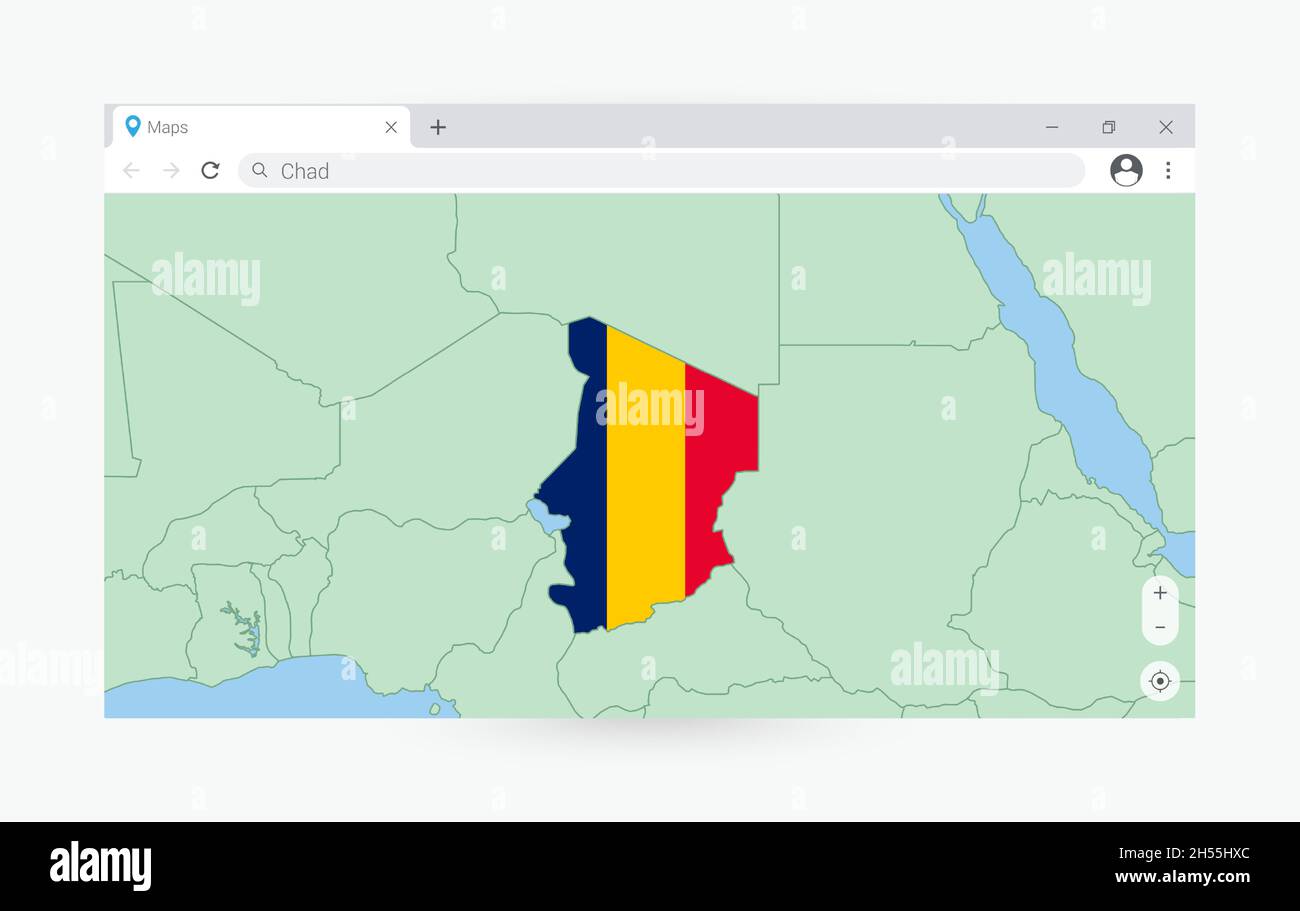 Browser window with map of Chad, searching Chad in internet. Modern ...