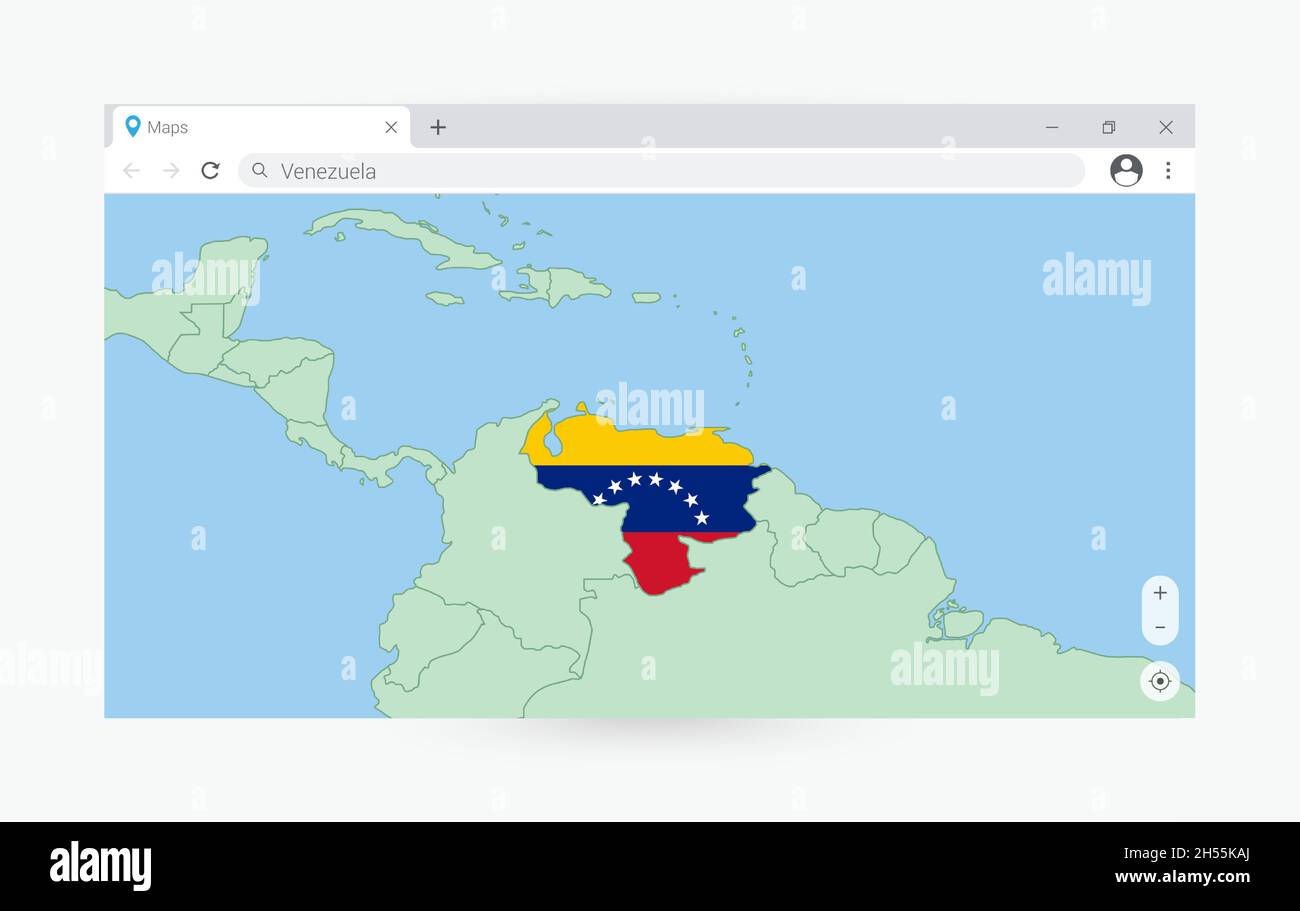 Browser window with map of Venezuela, searching Venezuela in internet ...