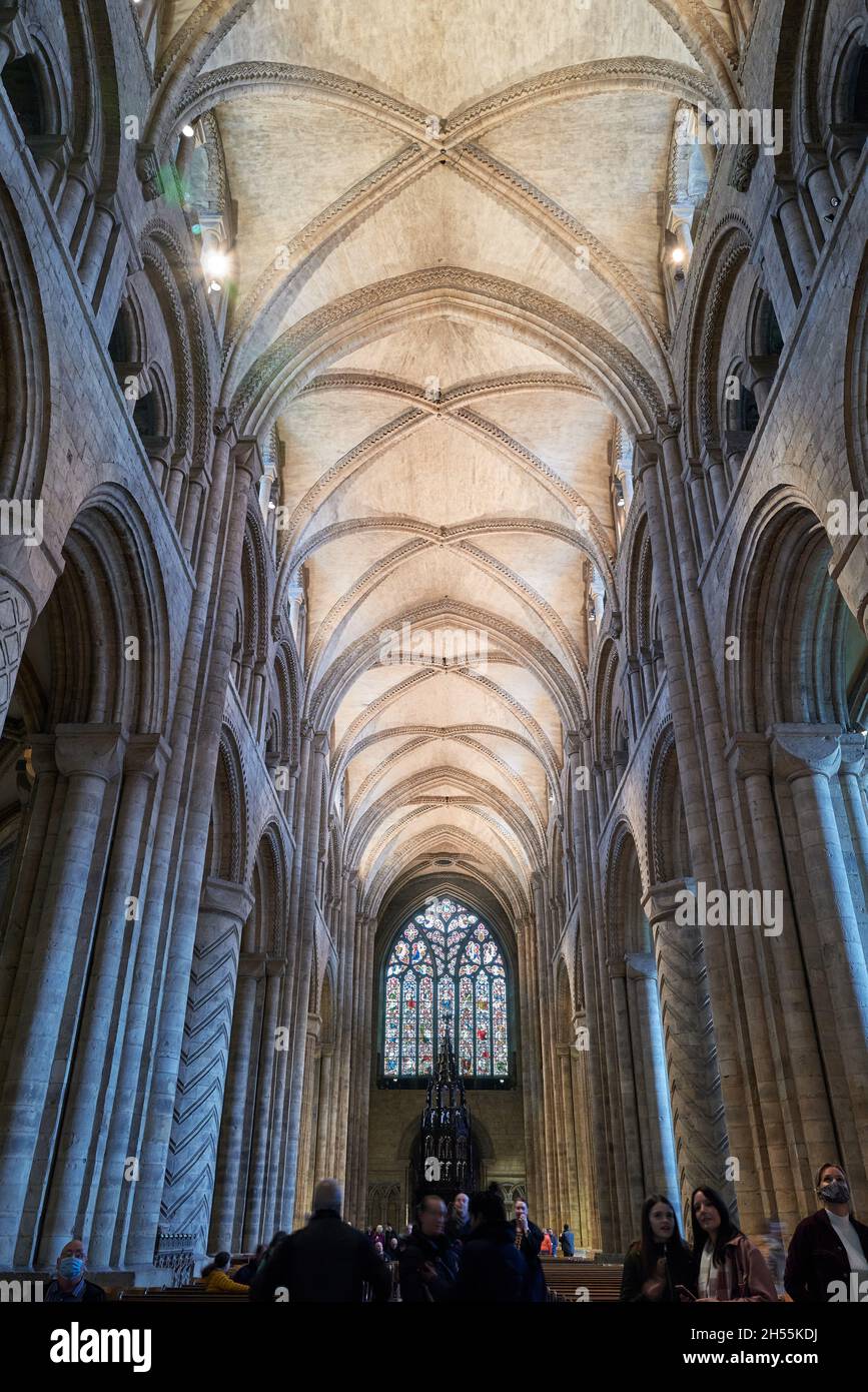 Ceiling over the medieval nave at the cathedral of Durham, England ...