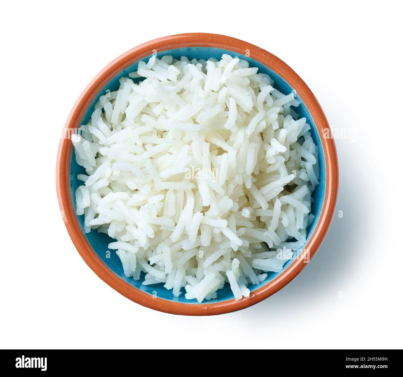 bowl of boiled rice isolated on white background, top view Stock Photo ...