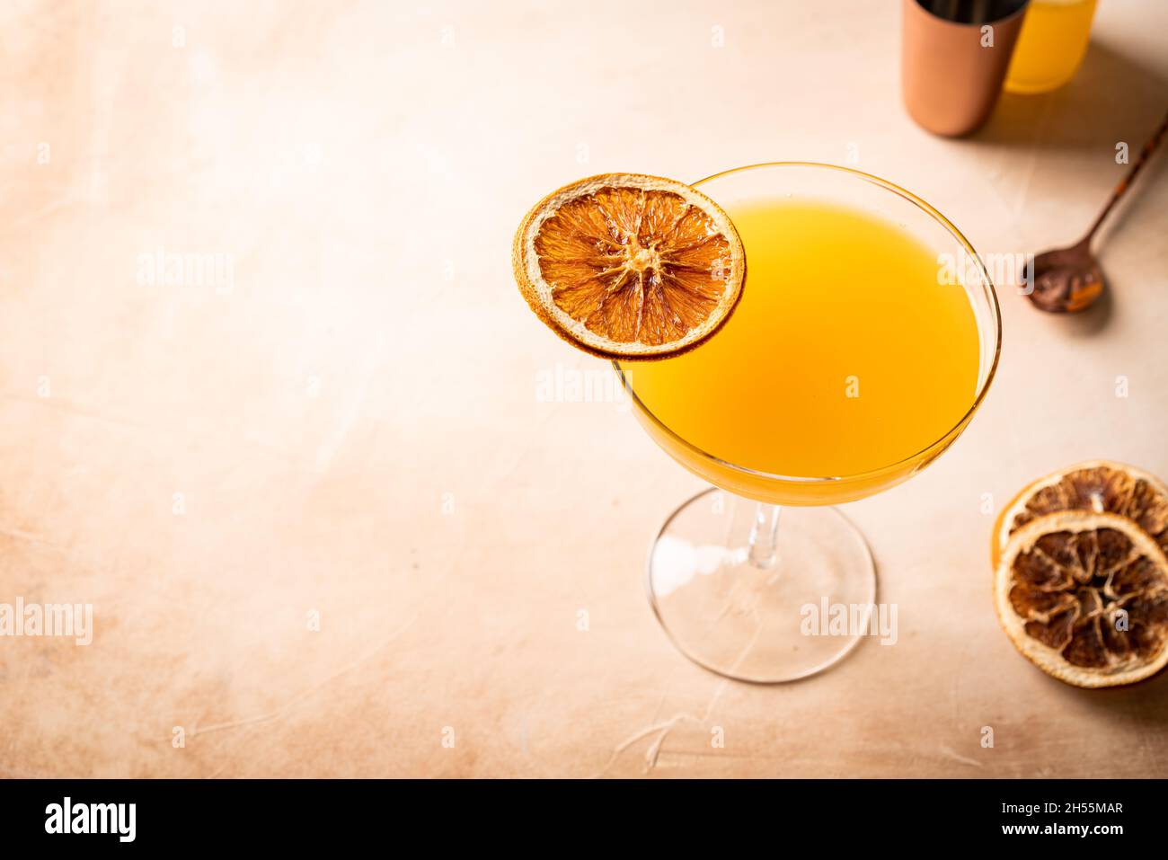Fresh tall glass of tropical cocktail with rum and orange juice ...