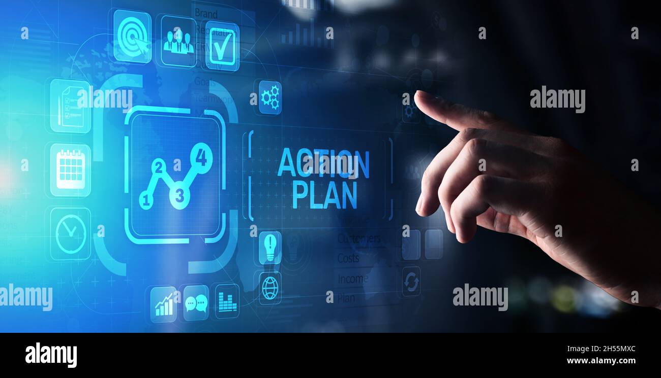 Action plan business strategy development concept on virtual screen ...