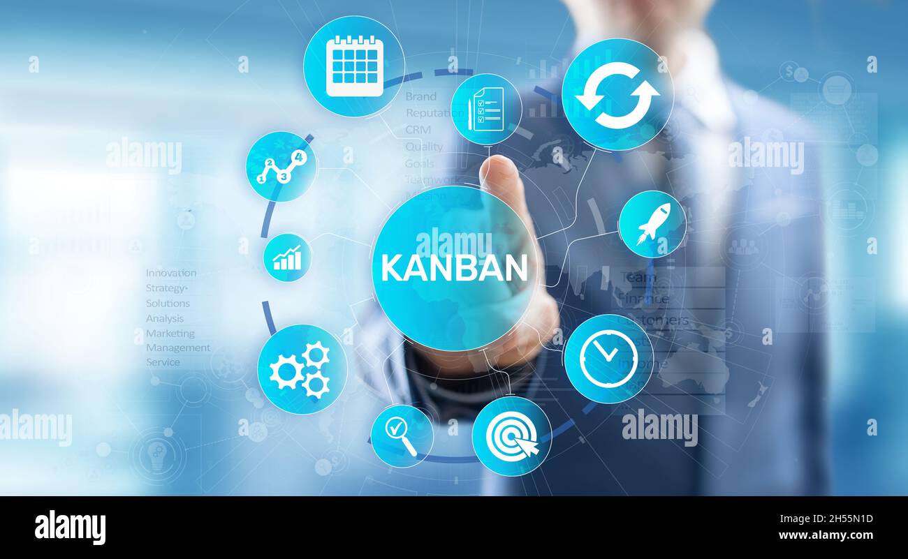 Kanban work flow process management system concept on virtual screen ...
