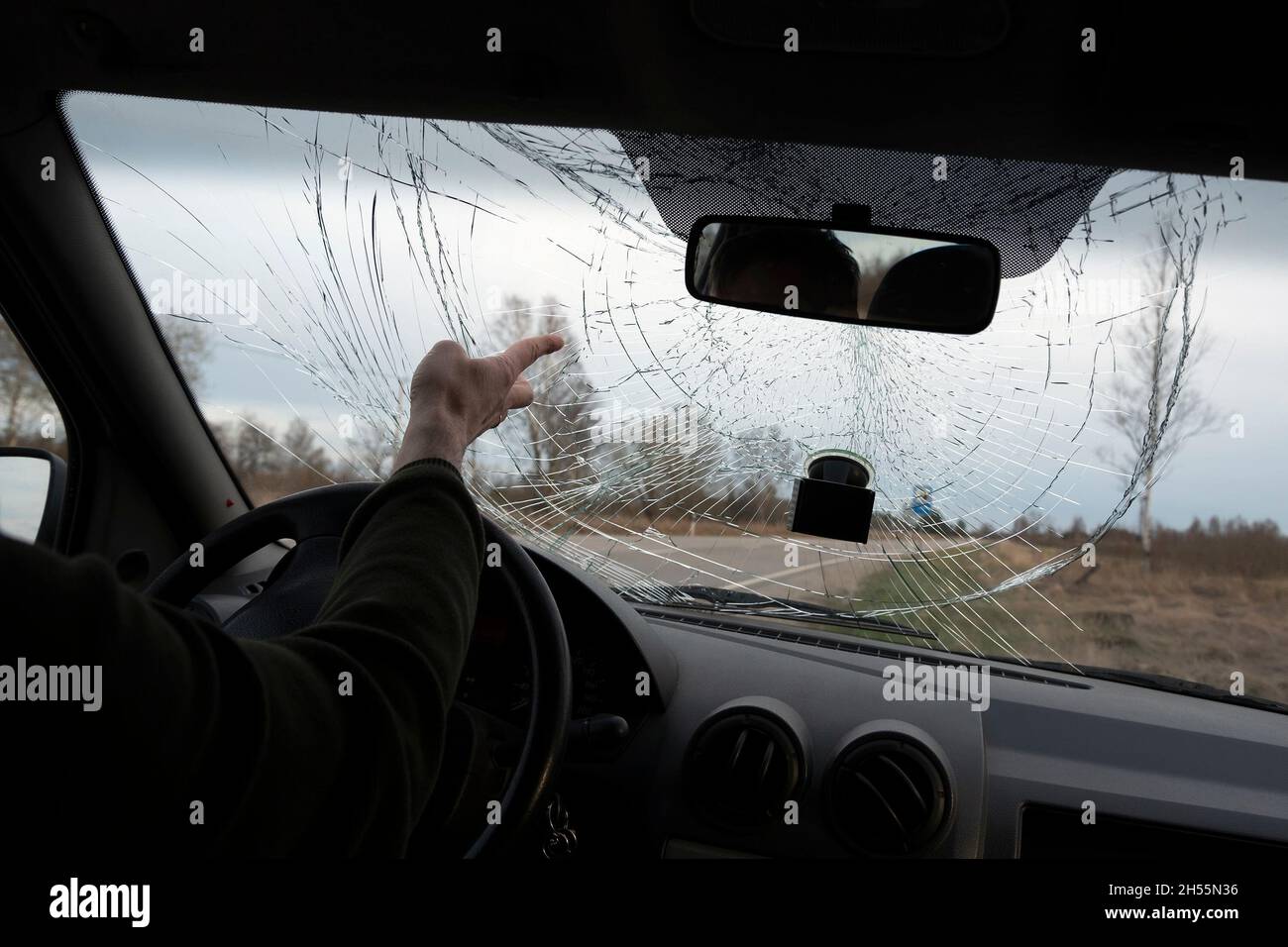 Broken windshield of car from inside Stock Photo - Alamy