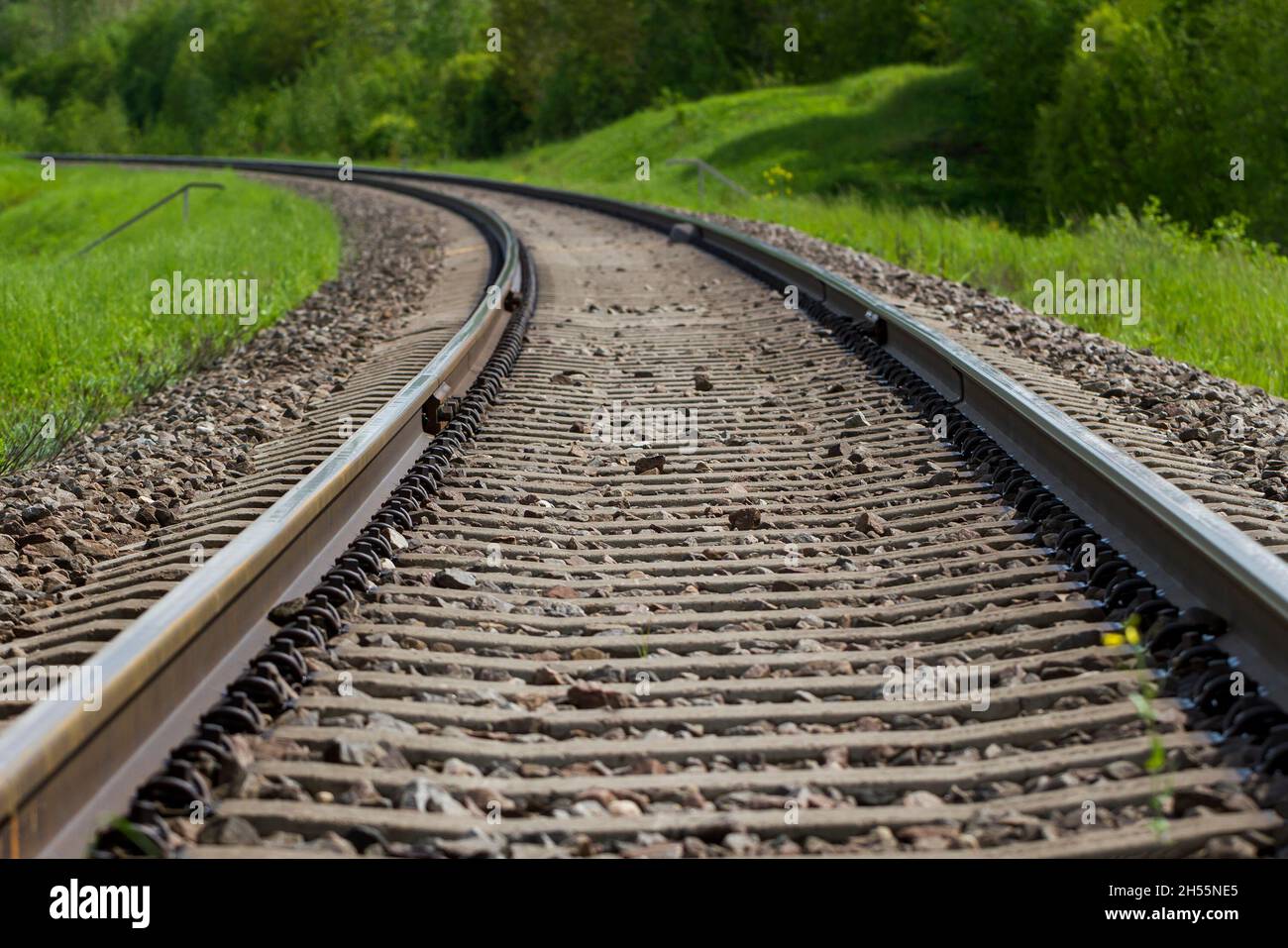 View to curve railroad on a countryside Stock Photo - Alamy