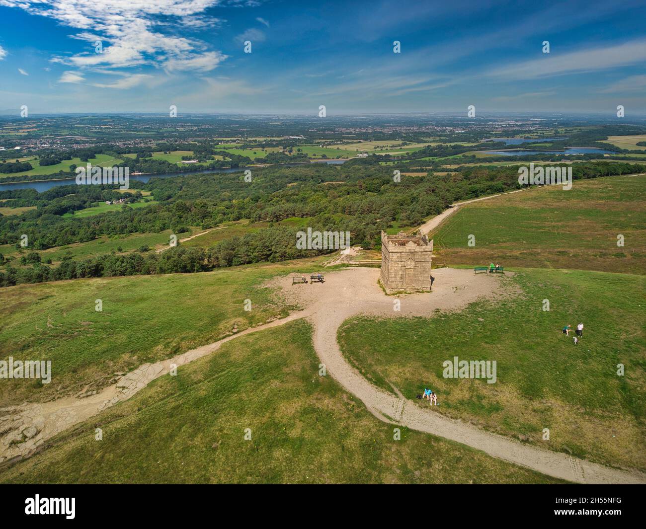 Rivington Pike Hilltop monument tower aerial view Stock Photo - Alamy