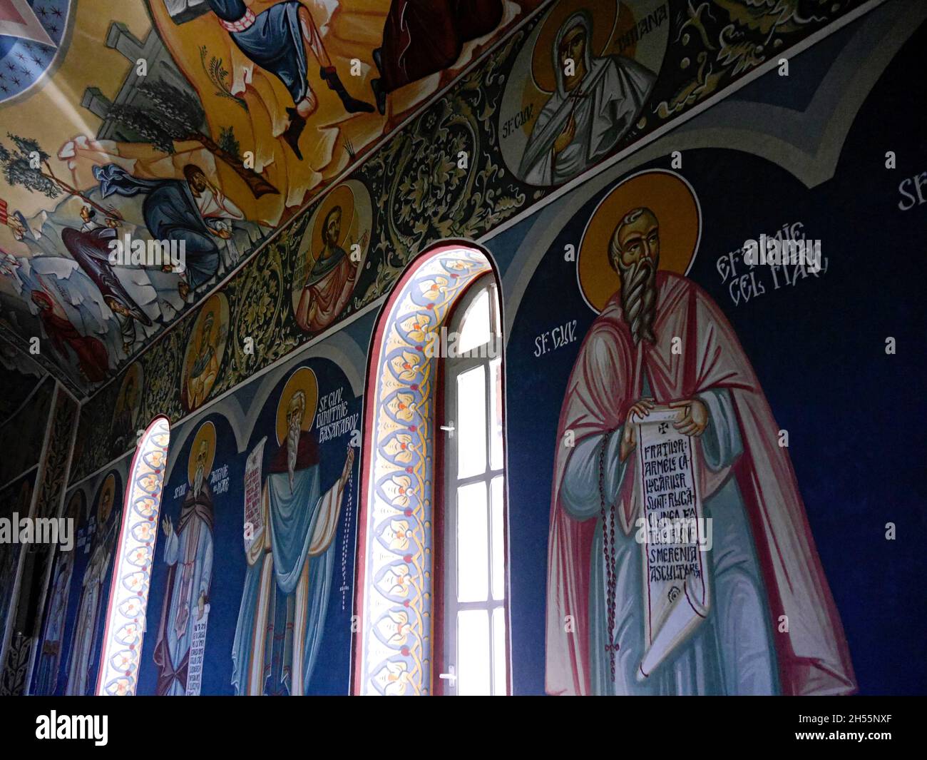 Frescoes on walls of Orlat monastery, Transylvania, Romania Stock Photo ...