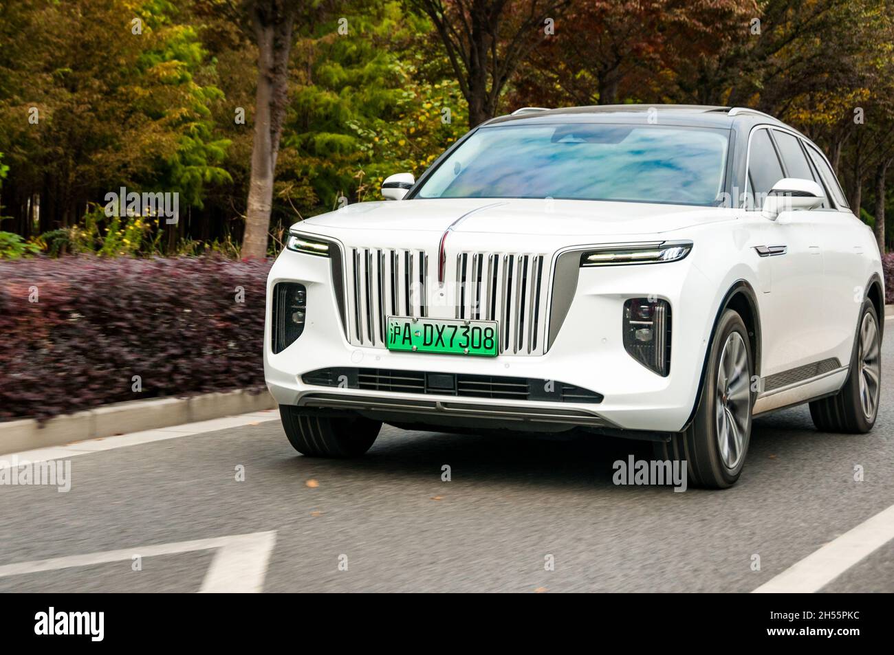 An electric Hongqi E-HS9 being driven in Shanghai, China Stock Photo ...