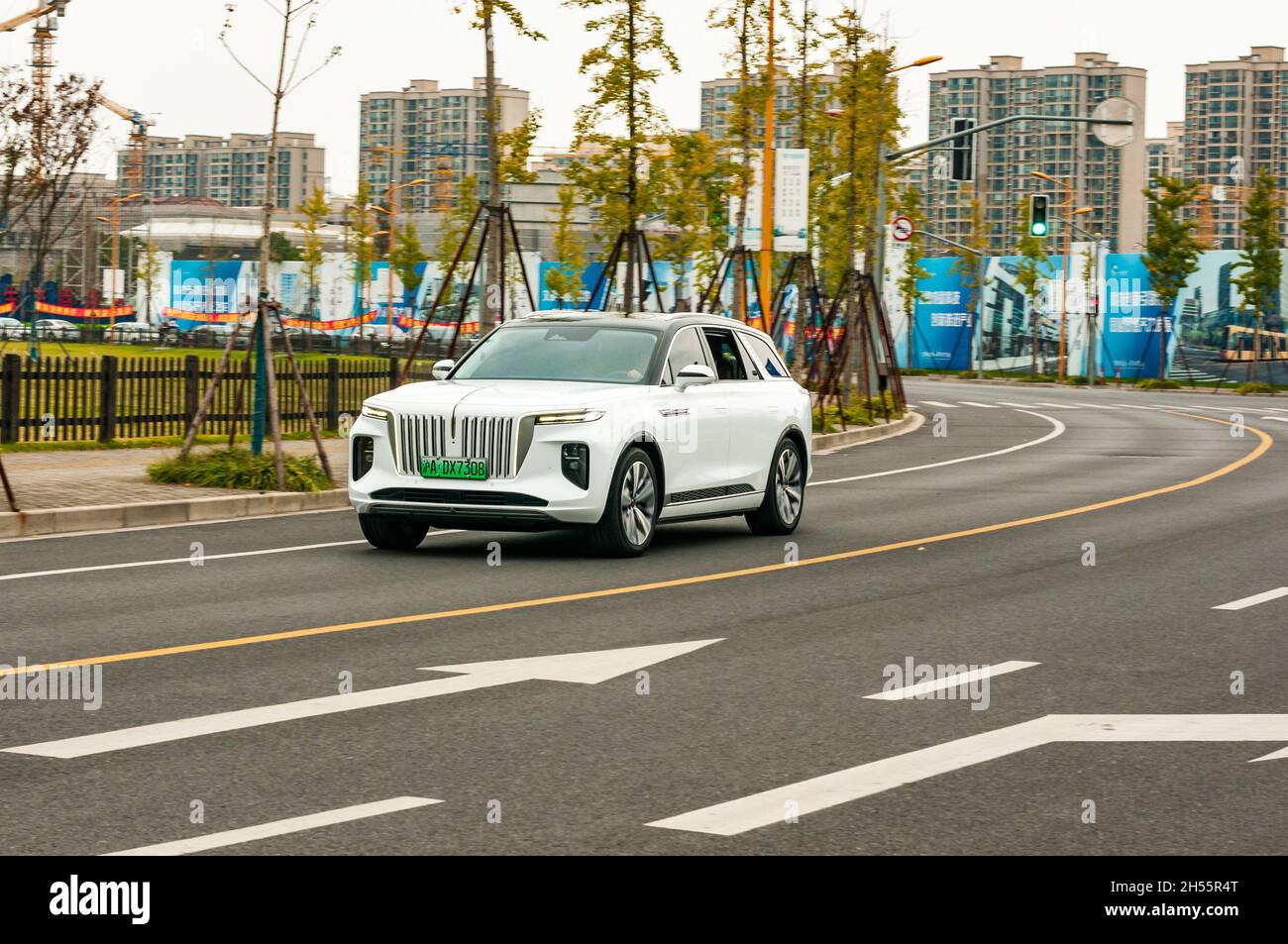 An electric Hongqi E-HS9 being driven in Shanghai, China Stock Photo ...