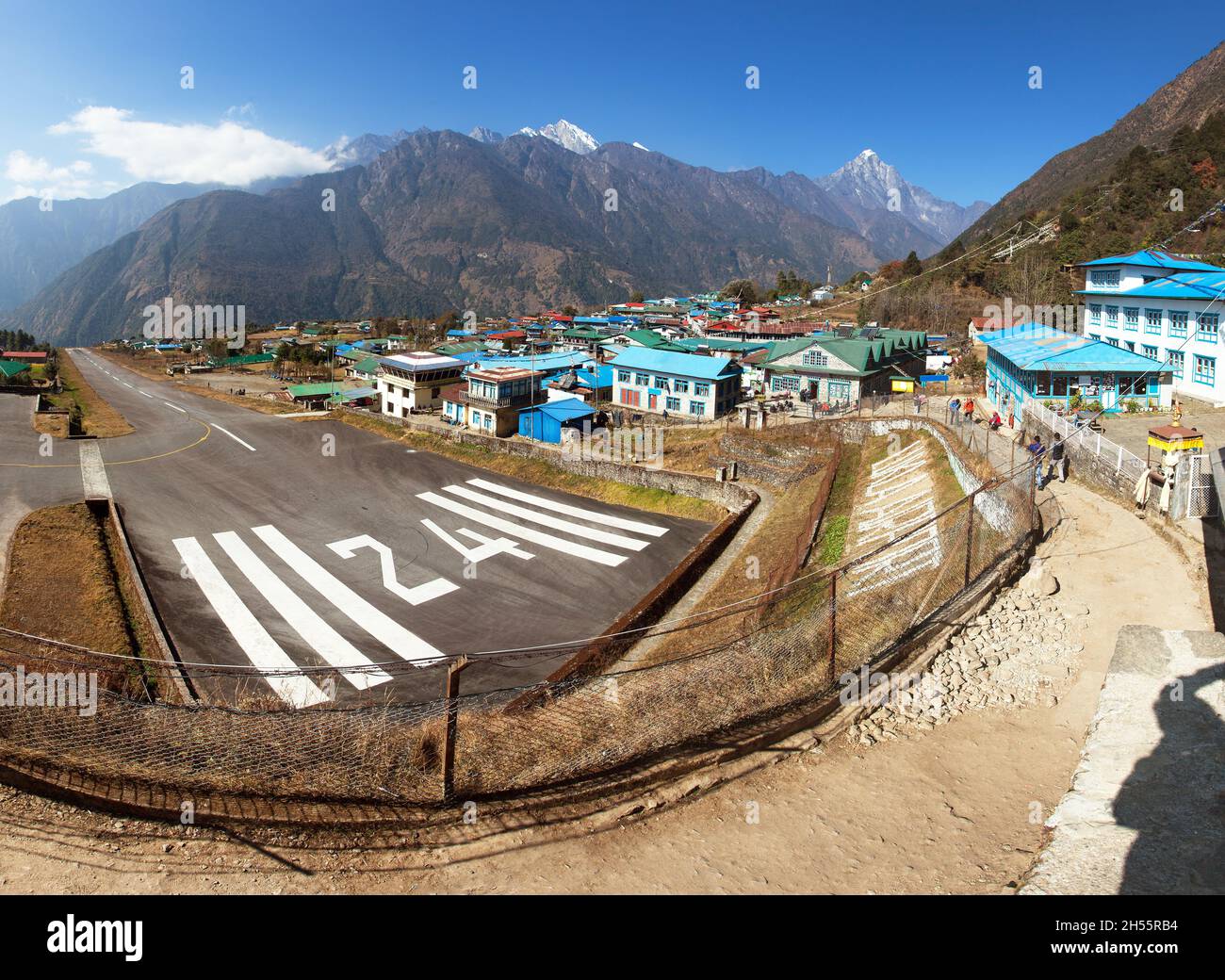 Panoramic view of Lukla village and Lukla airport, Khumbu valley ...