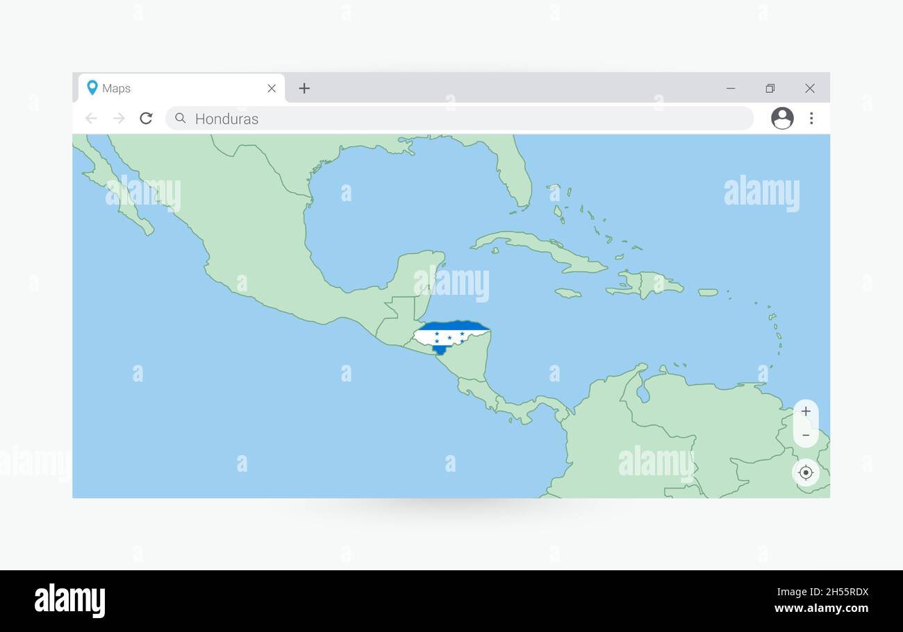 Browser window with map of Honduras, searching Honduras in internet ...