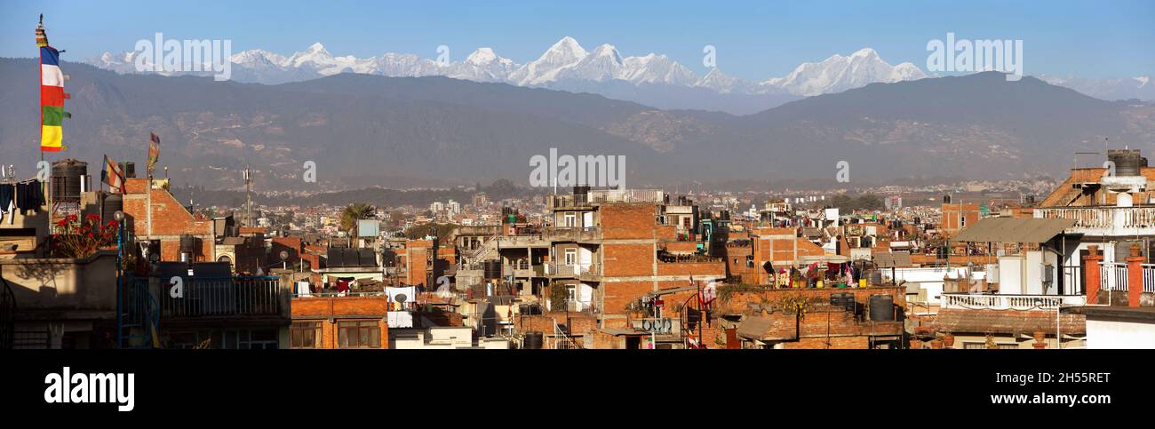 Evening panoramic view of Patan or Pathan town and Kathmandu city with ...