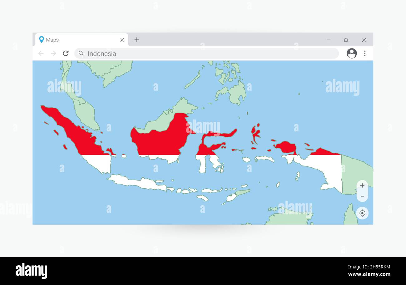 Browser window with map of Indonesia, searching Indonesia in internet ...