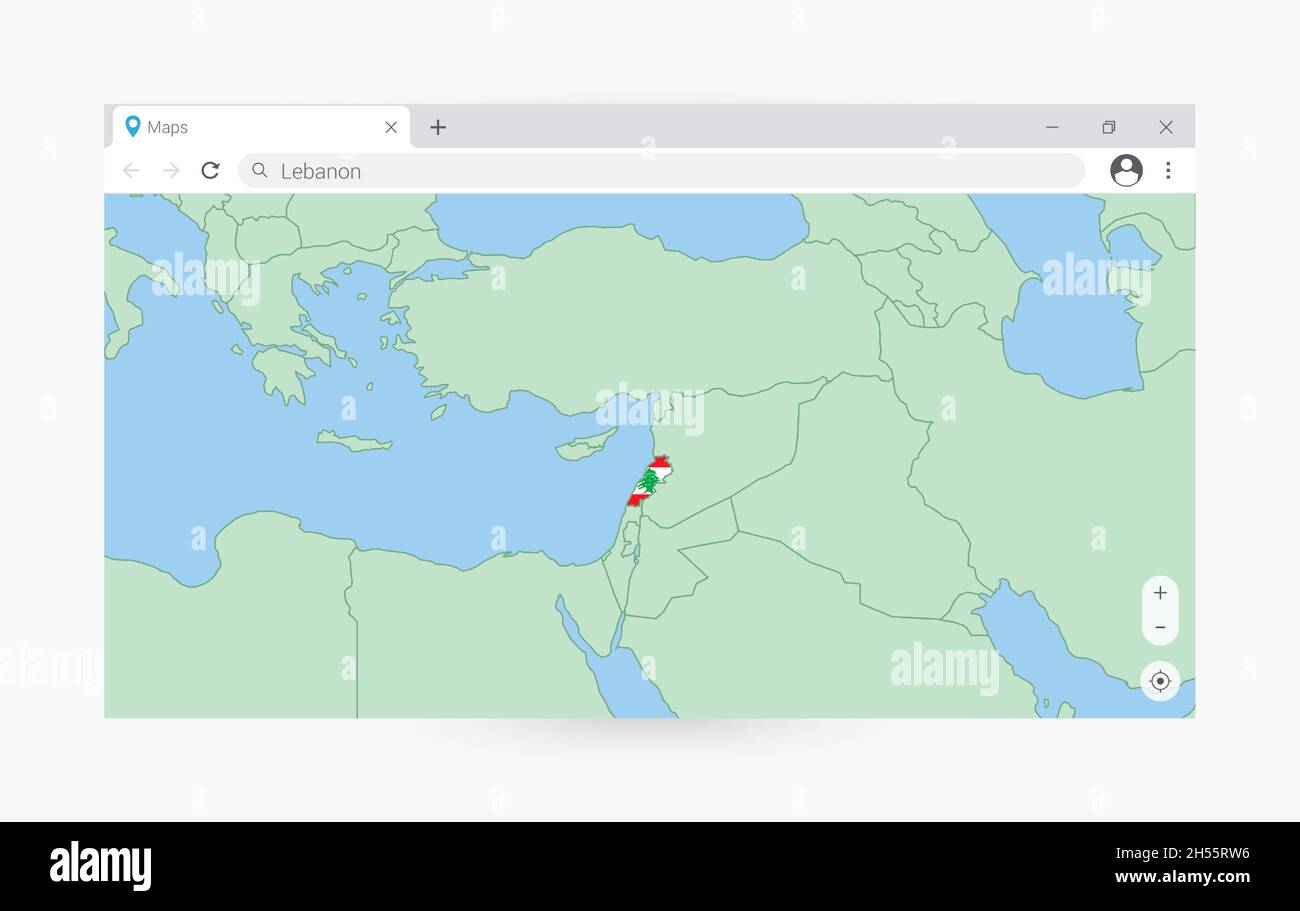 Browser window with map of Lebanon, searching Lebanon in internet ...
