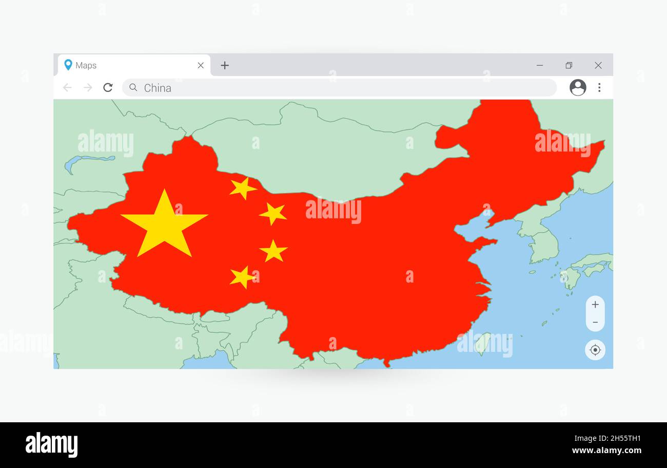 Browser window with map of China, searching China in internet. Modern ...