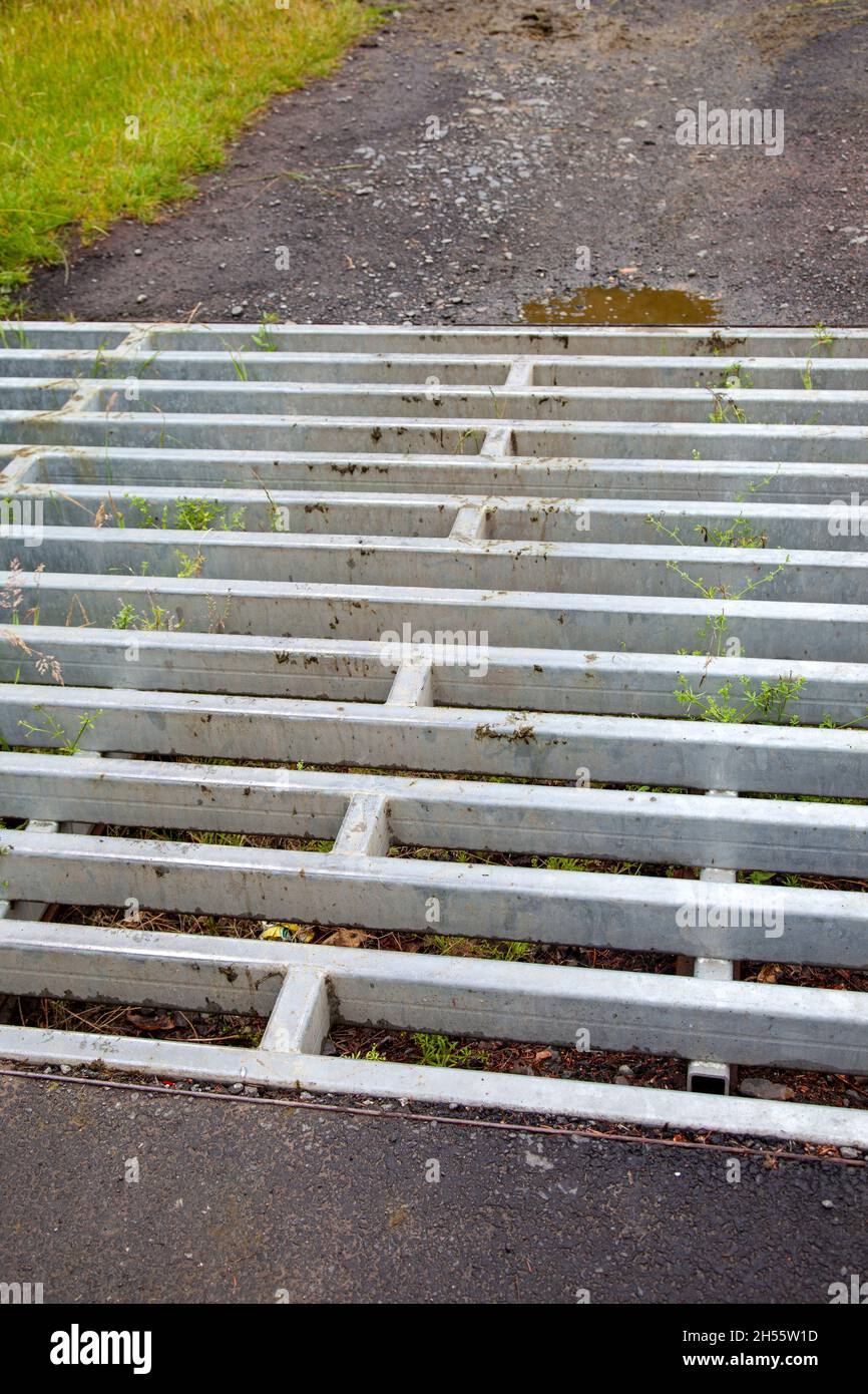 Cattle Grid on Road in Scotland Stock Photo - Alamy