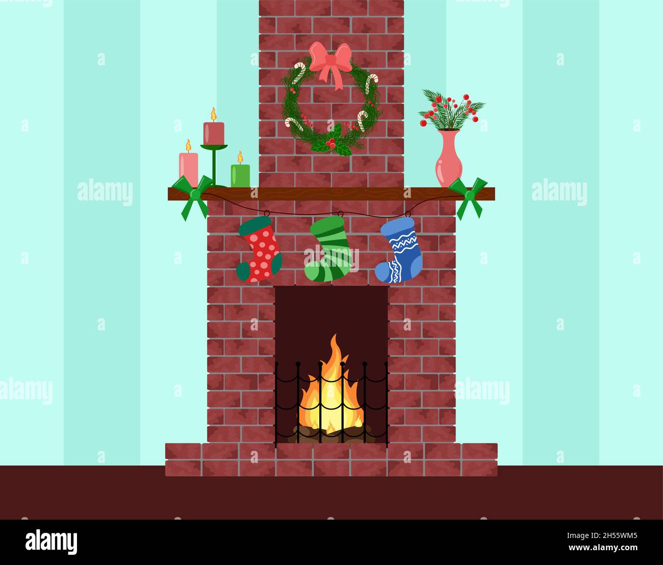 Holiday wreath hanging on Stock Vector Images - Alamy