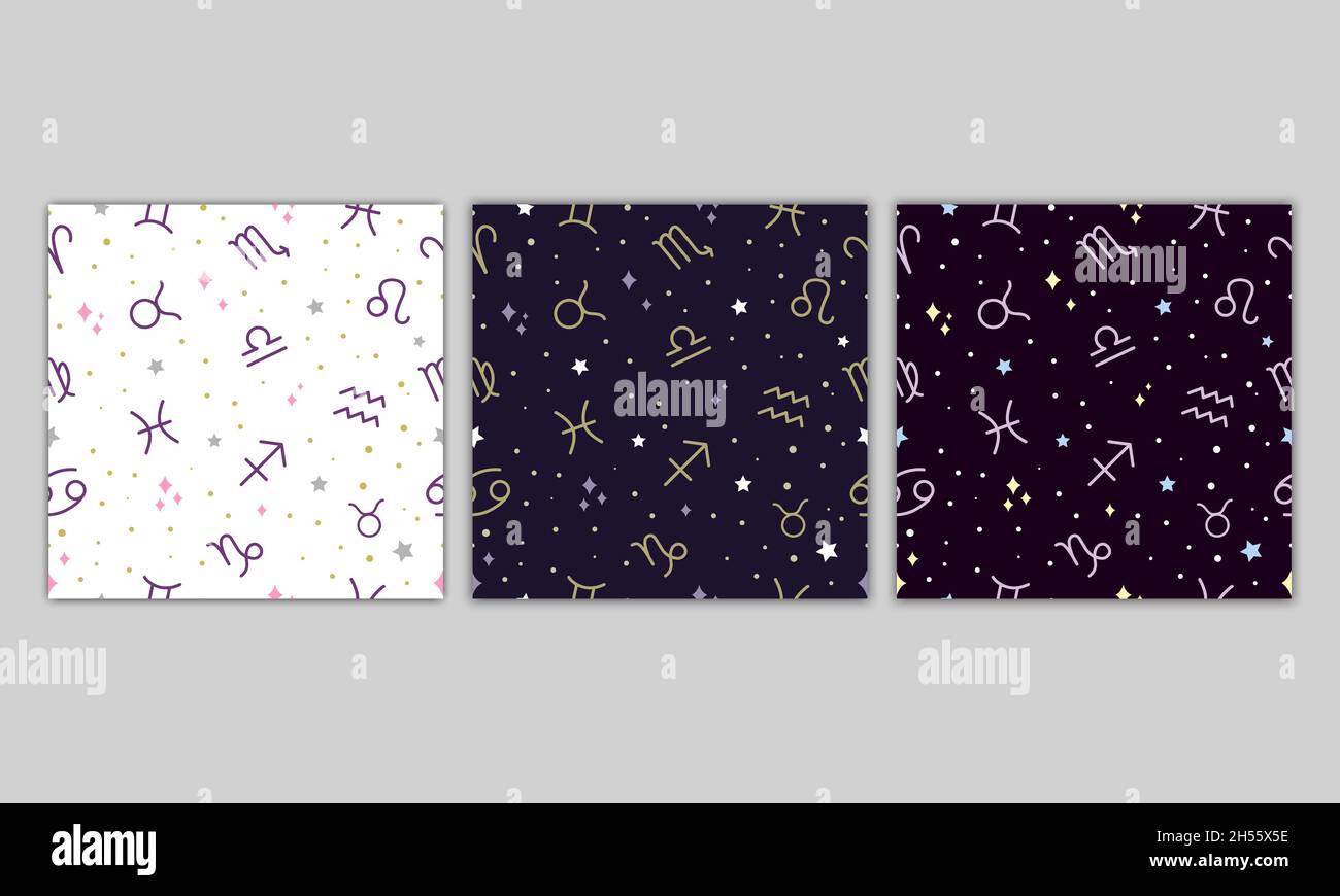Zodiac Signs Pattern Vector Collection Of Astrology Seamless White And