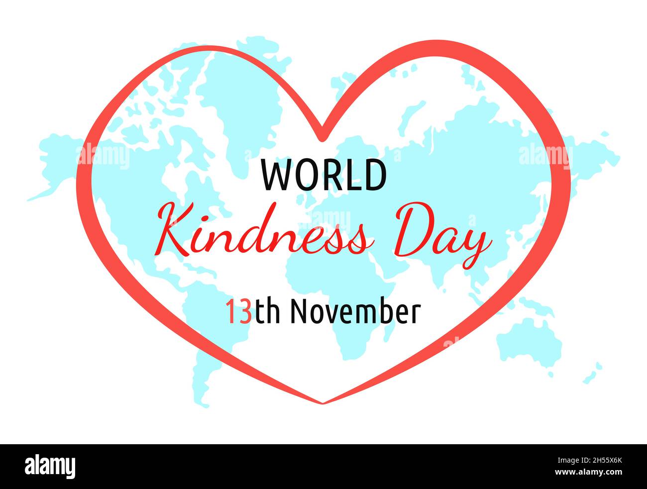 World Kindness day. Vector poster. Red heart and blue world map ...