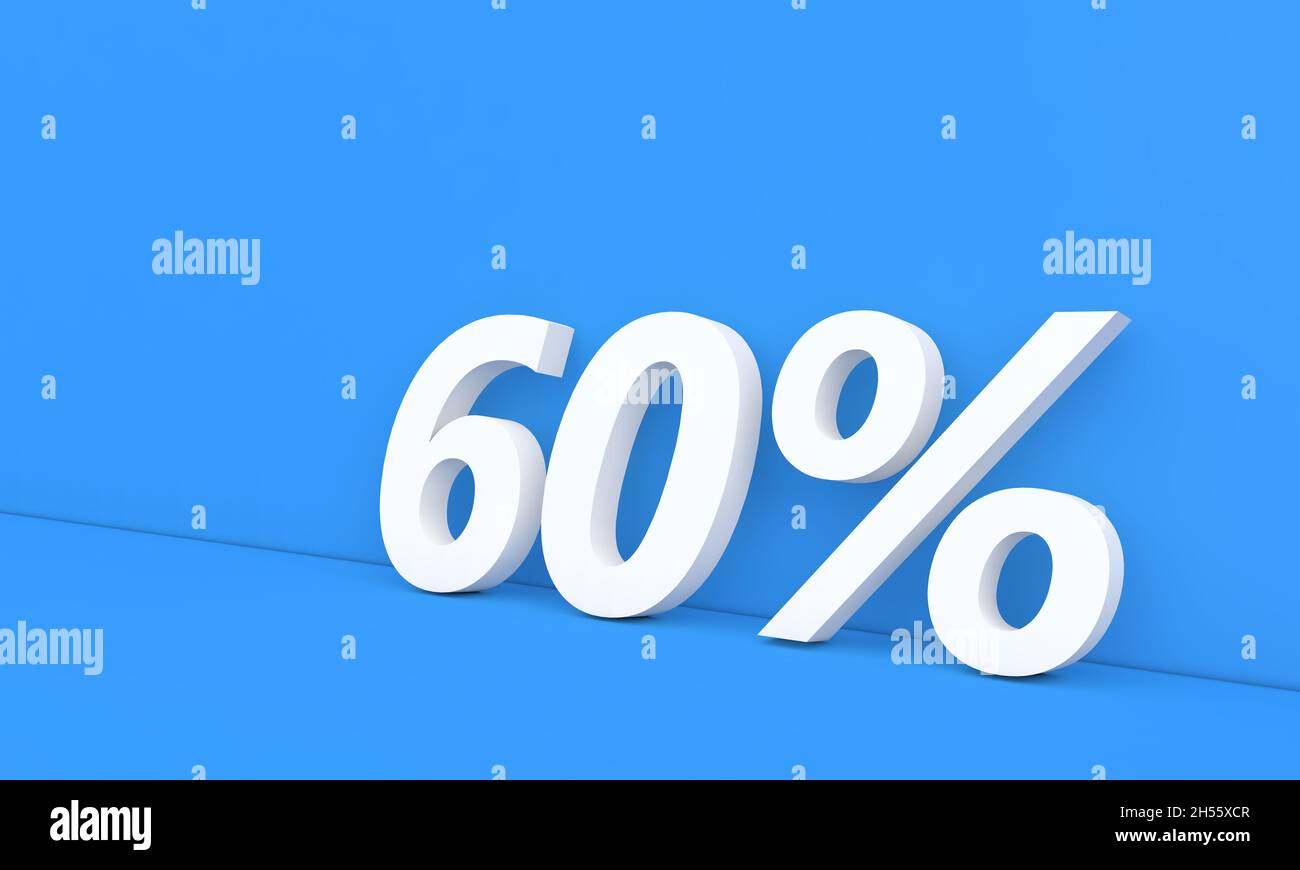 Discount 60 Percent Off Sale. White numbers on a blue background. 3d ...