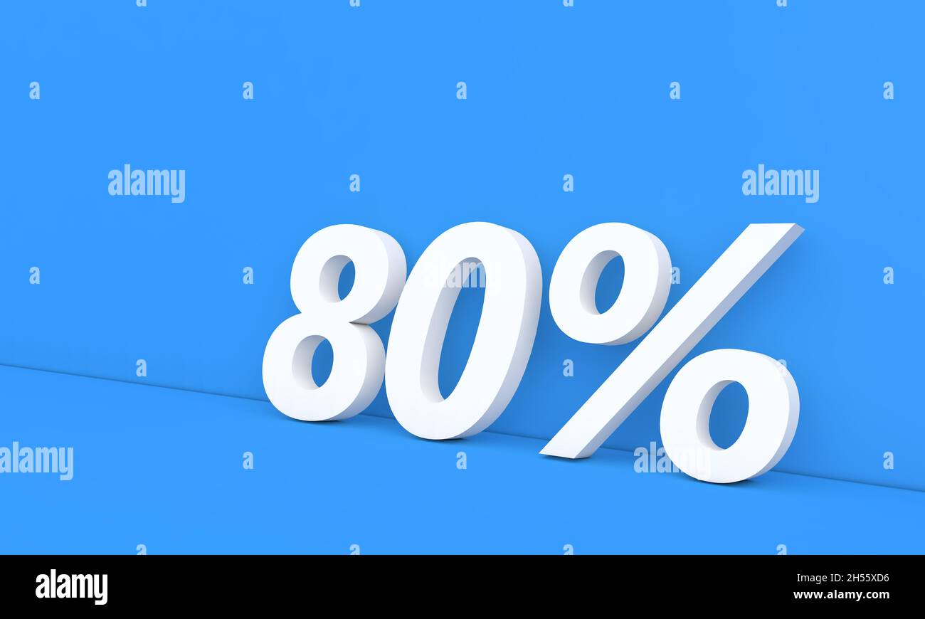 Discount 80 Percent Off Sale. White numbers on a blue background. 3d ...
