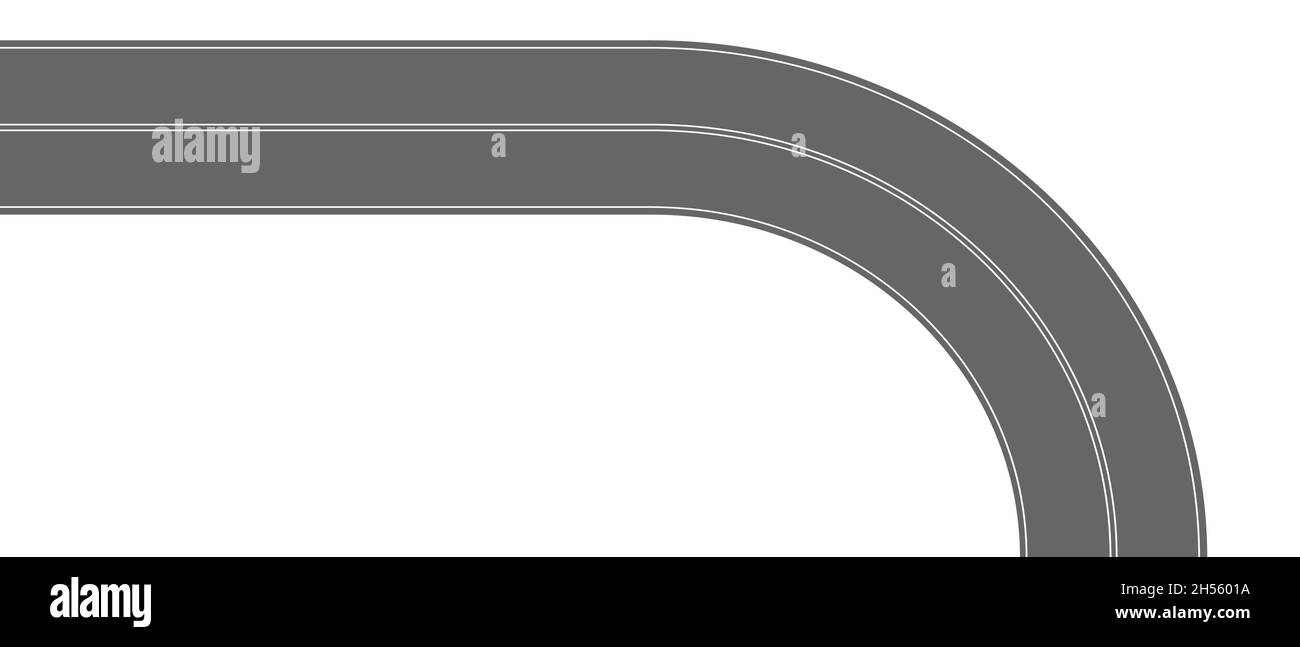 Asphalt turning road top view. Highway part with marking. Roadway ...