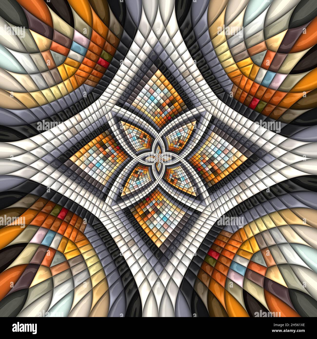 3D render of puff pixels colorful fractal ornament mosaic background ...