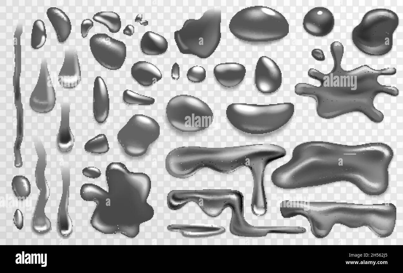 Silver or chrome metal drops vector illustration. 3d mercury splash ...