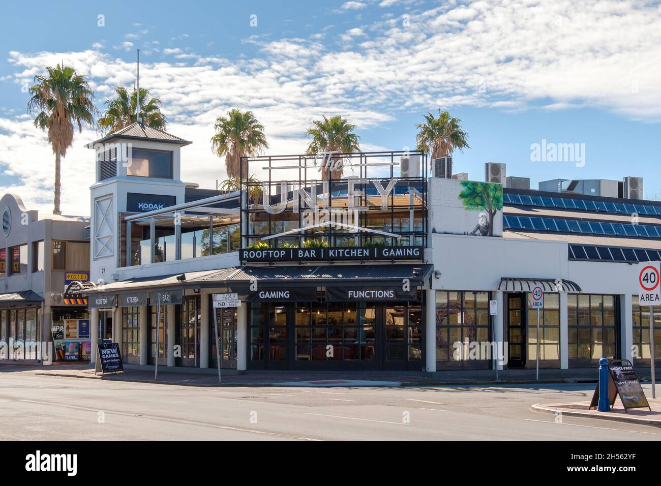 Adelaide, Australia - August 17, 2019: The Unley rooftop bar building ...