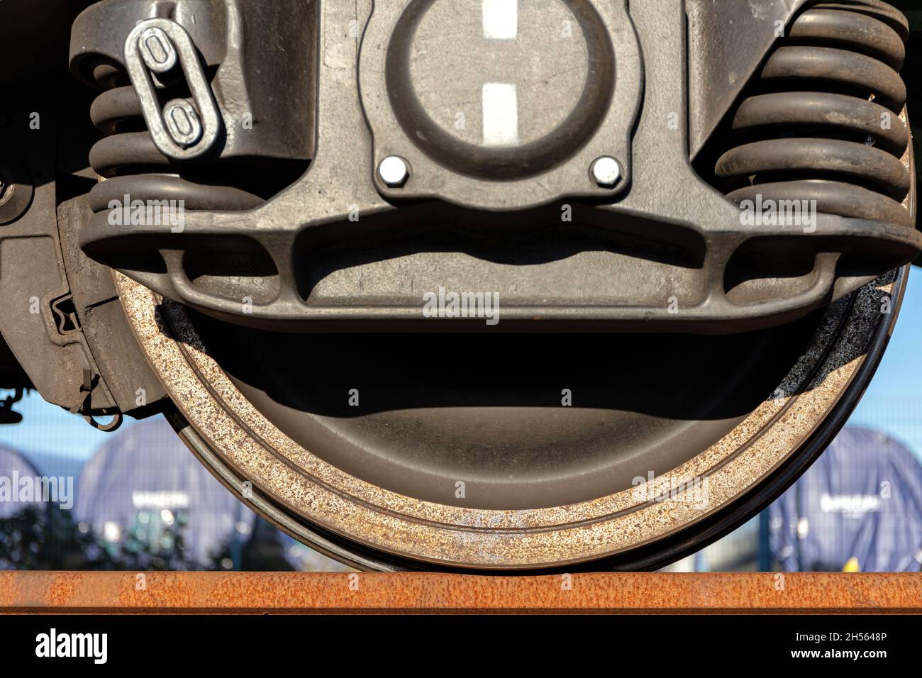 train wheel on railway track Stock Photo - Alamy