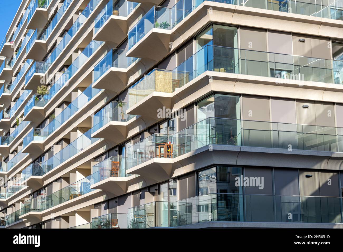 Modern apartment building with a lot of glass seen in Berlin, Germany ...