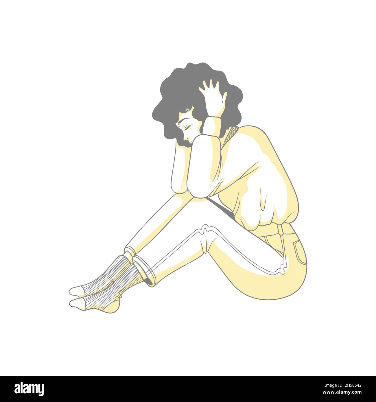 Lonely young girl is sitting, clutching her head. Mental Health and ...