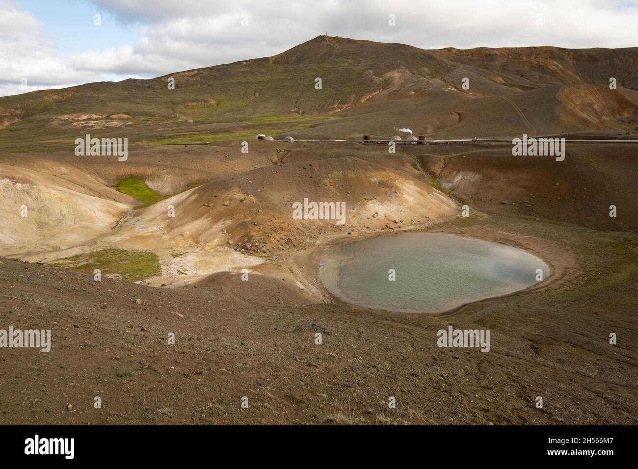 Small volcano crater lake and thermal energy power station Stock Photo ...