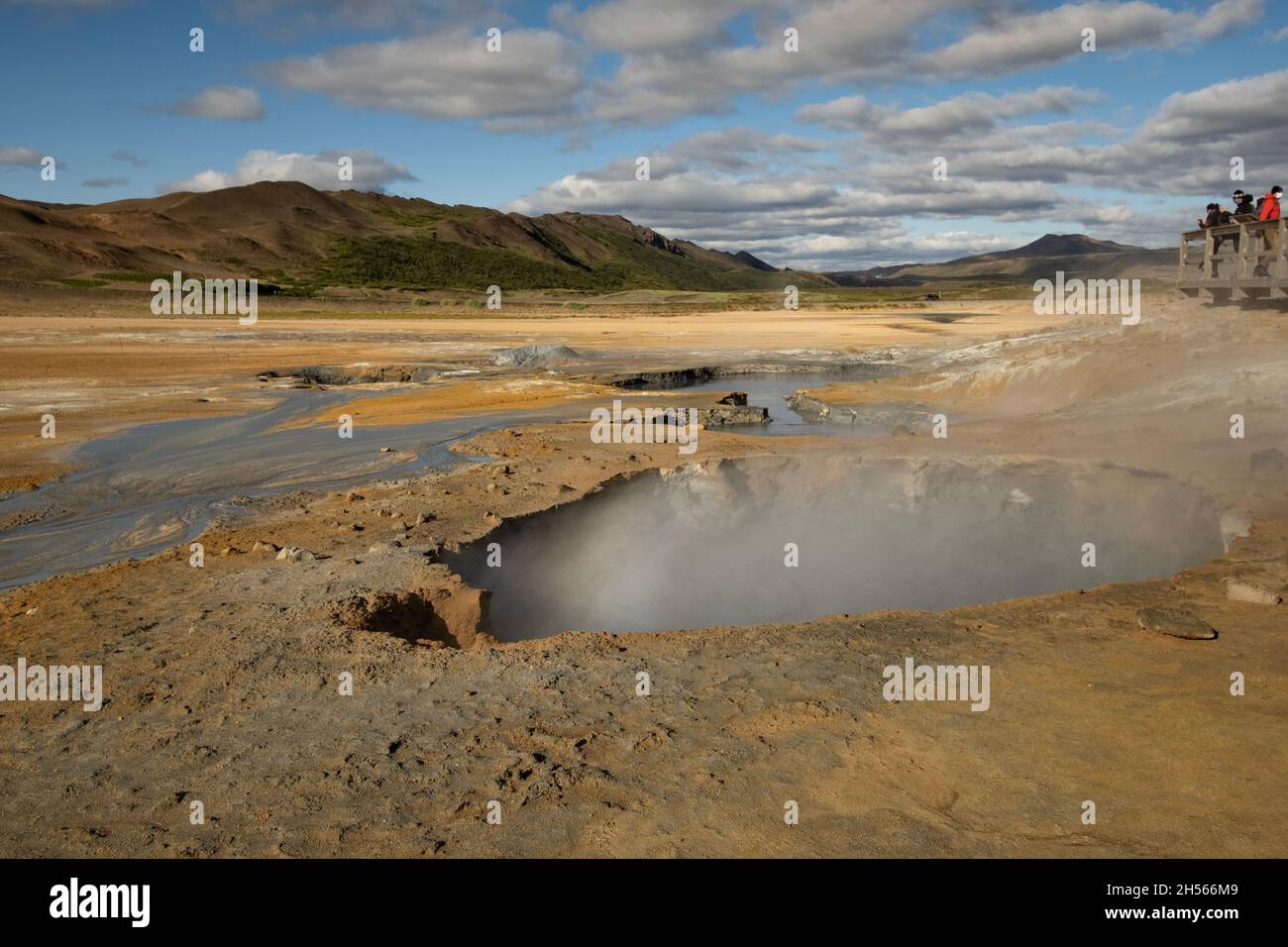 Geothermal area bubbling pools of mud steaming sulfuric gas Stock Photo ...